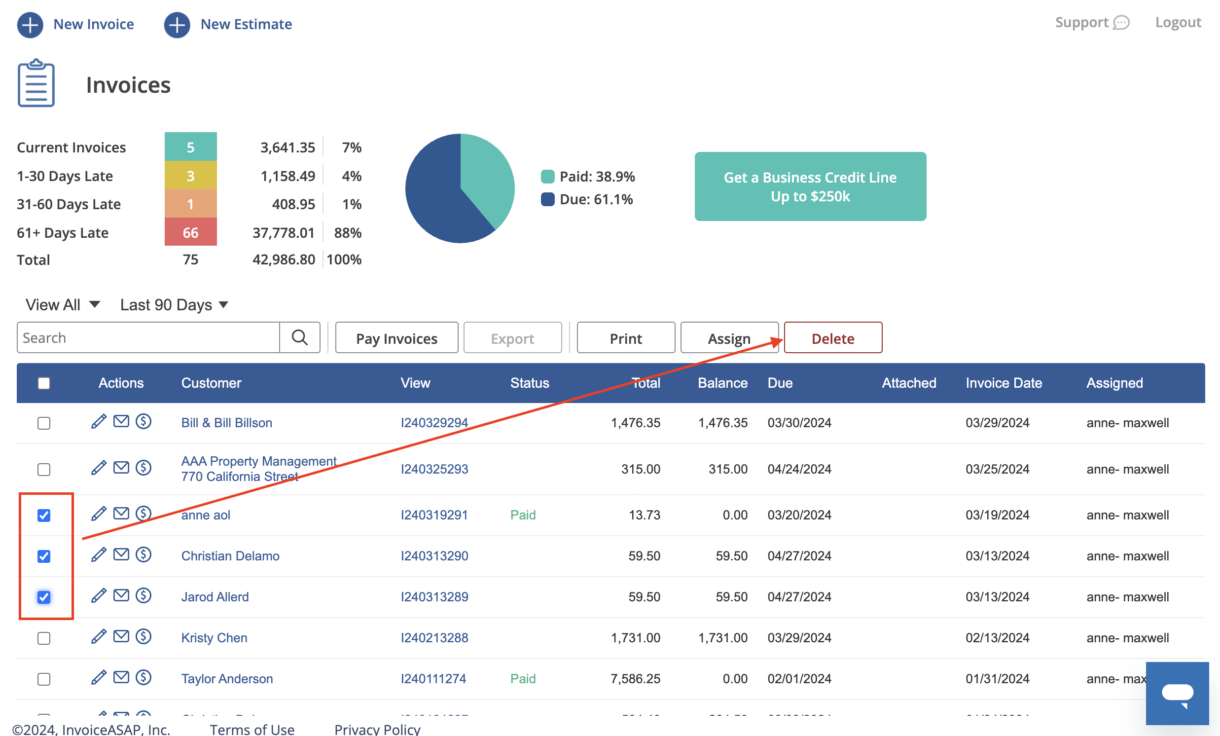 Web Dashboard: Delete Multiple Invoices – InvoiceASAP Support