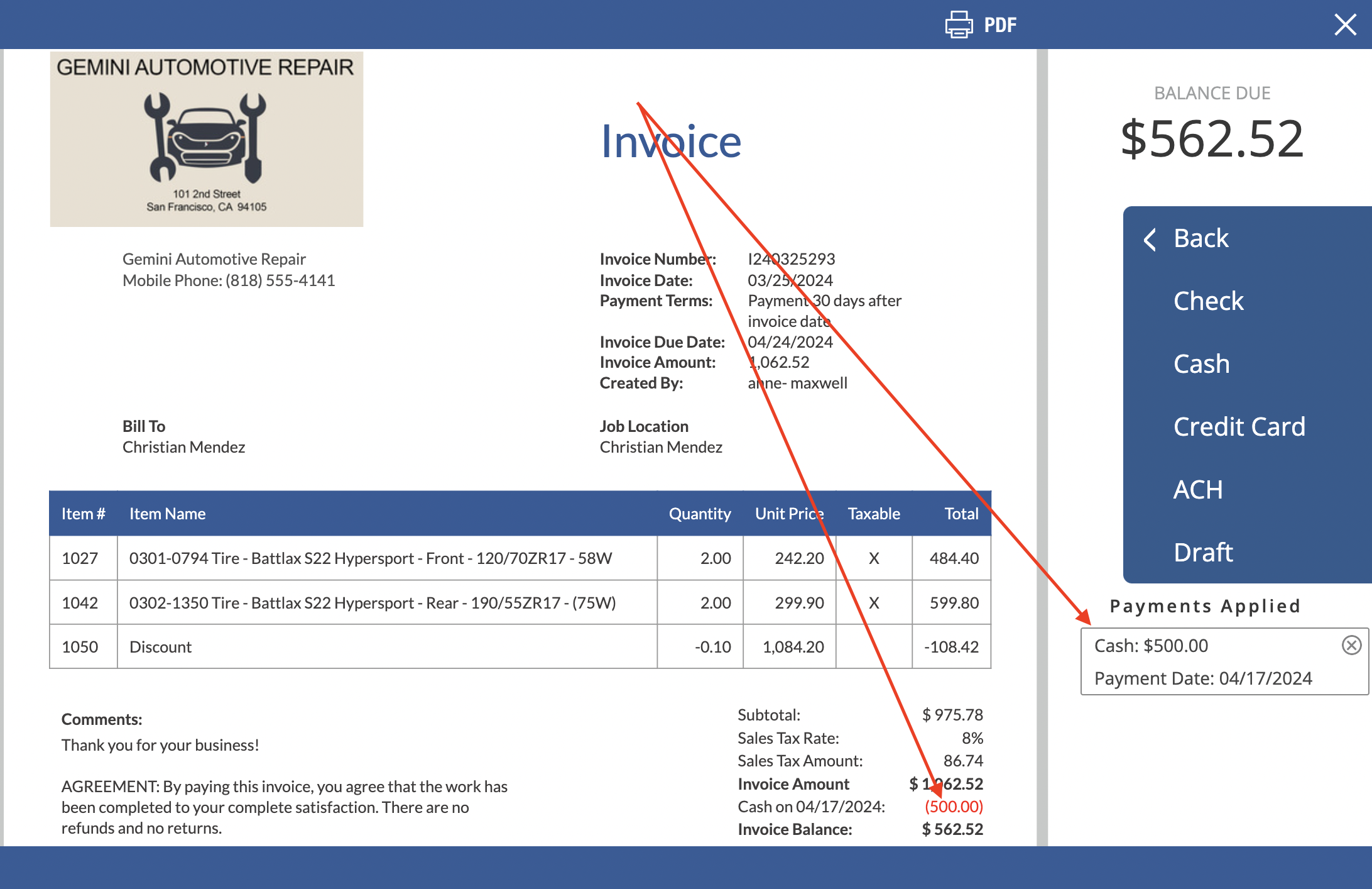 Web Dashboard: Take Deposit/Partial Cash Payment – InvoiceASAP Support