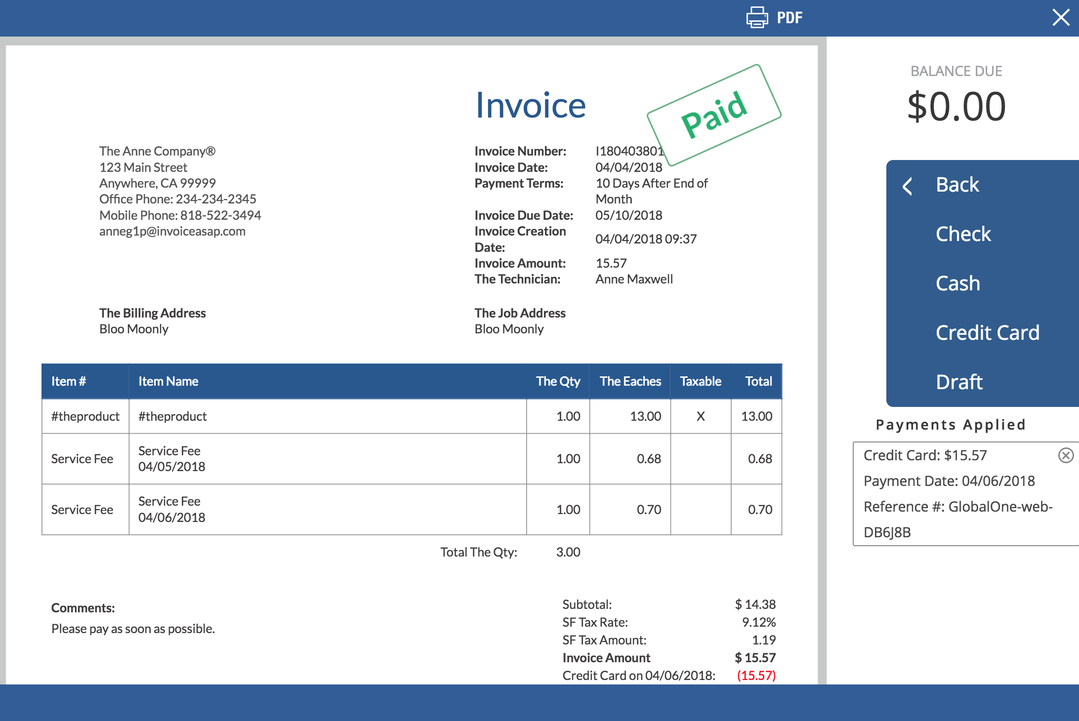 Web Dashboard: Paying a Single Invoice from Pay Icon on Invoices List ...