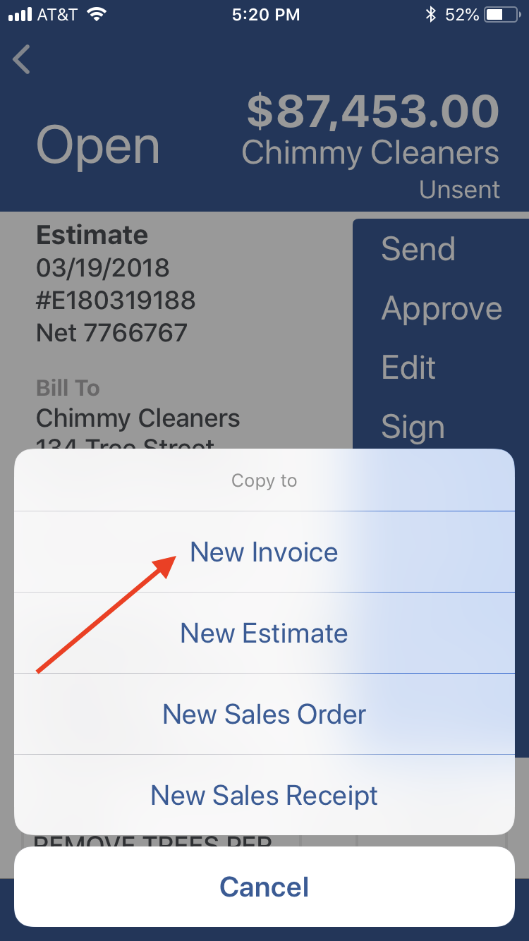 Mobile App: Copy an Estimate to an Invoice – InvoiceASAP Support