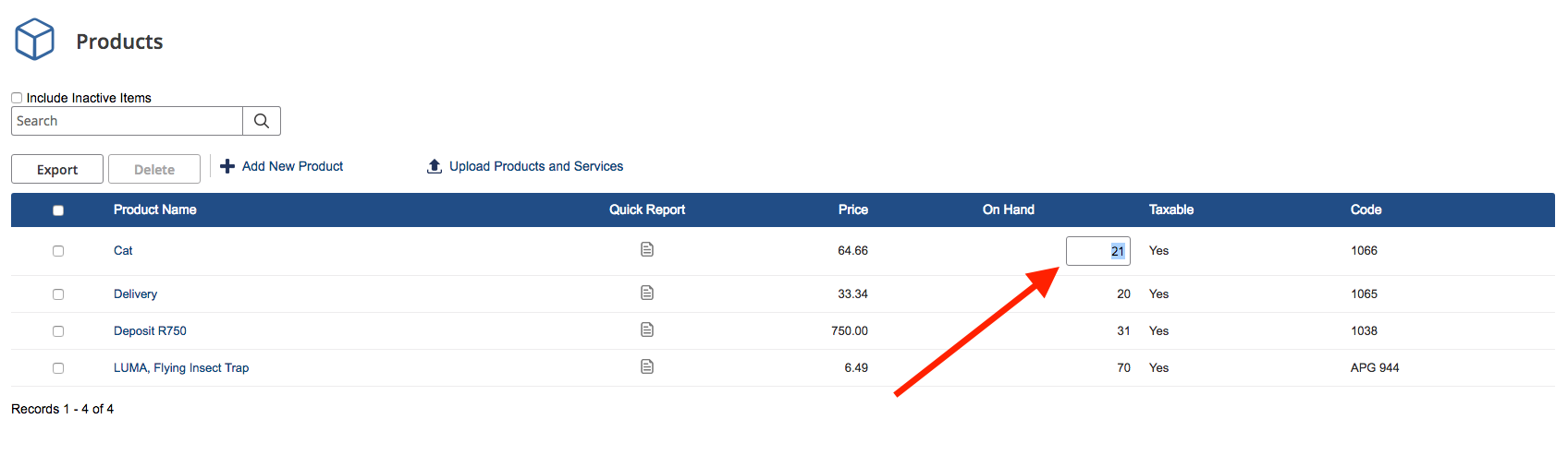 Web Dashboard: Update Inventory On Hand – InvoiceASAP Support