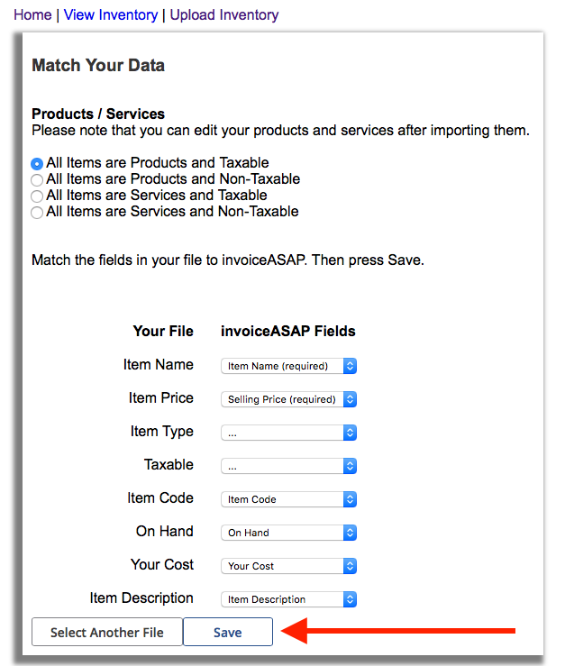 Web Dashboard: Update Product Inventory in bulk – InvoiceASAP Support