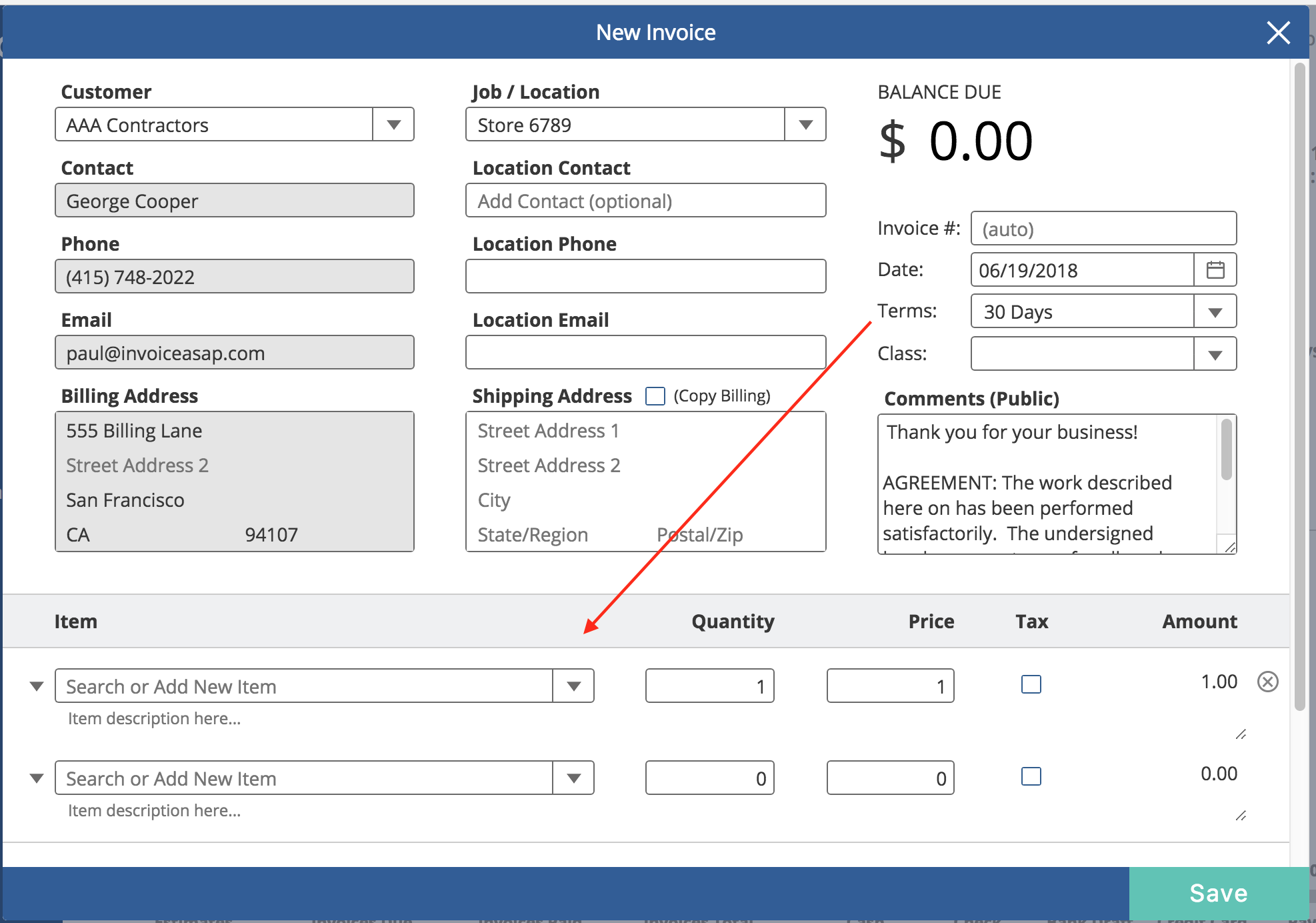 Web Dashboard: Add a Job/Location to an Invoice – InvoiceASAP Support