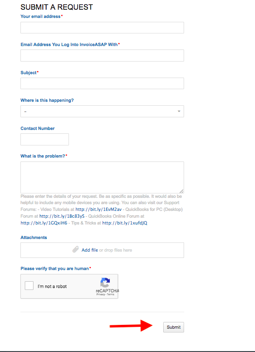 Web Dashboard: Submit a Support Ticket – InvoiceASAP Support