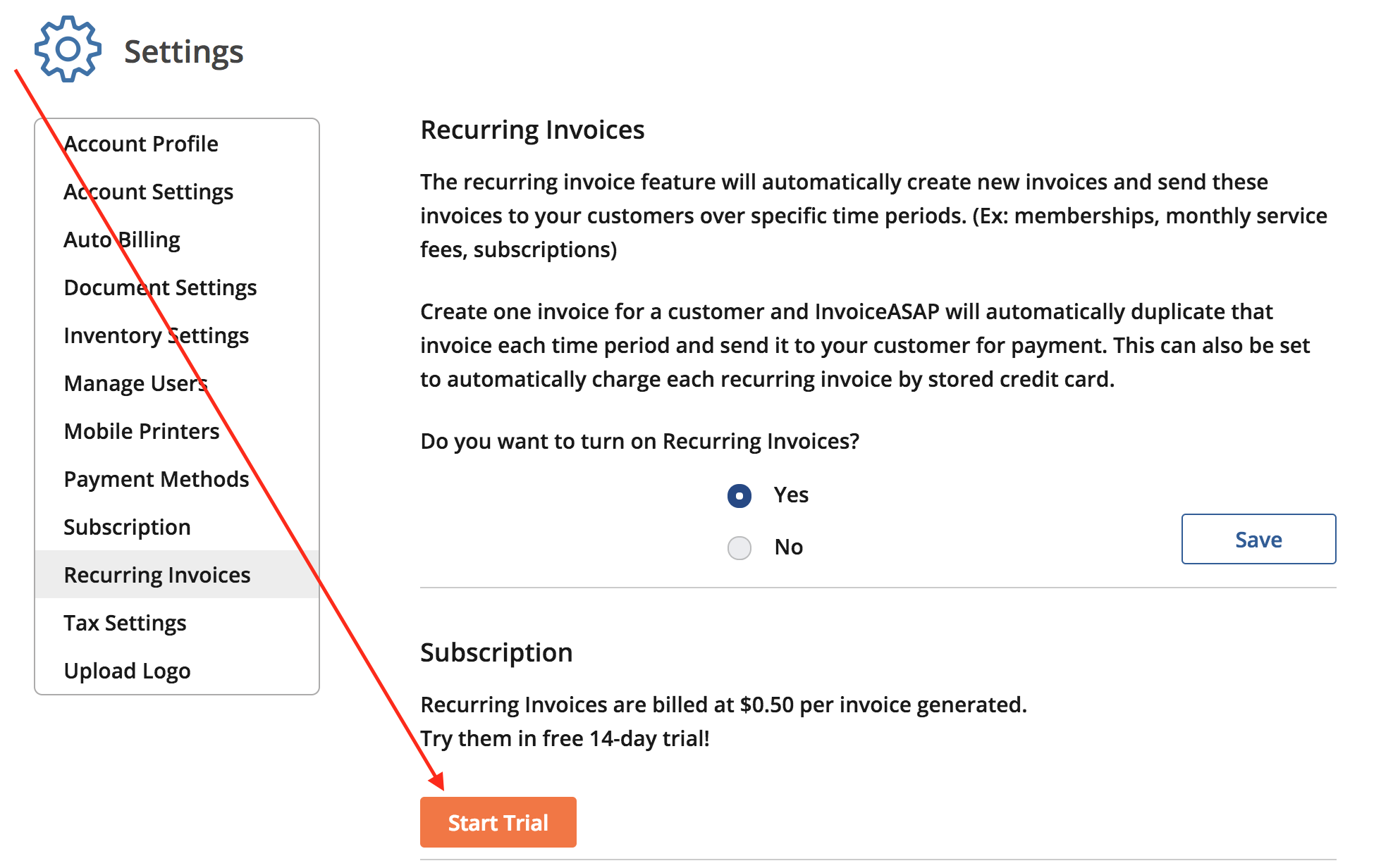 Web Dashboard: Signing up for Recurring Invoices – InvoiceASAP Support