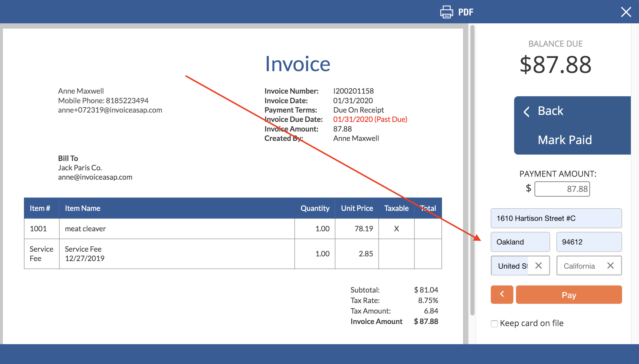 Web Dashboard: Taking a Credit Card Payment on the Web Invoice ...