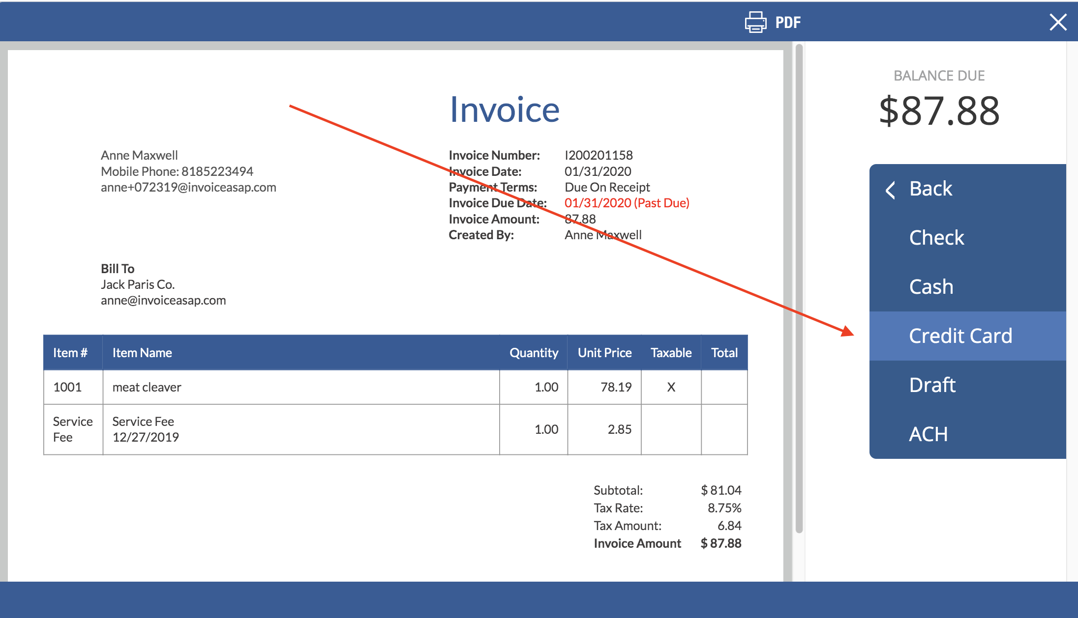 Web Dashboard: Taking a Credit Card Payment on the Web Invoice ...