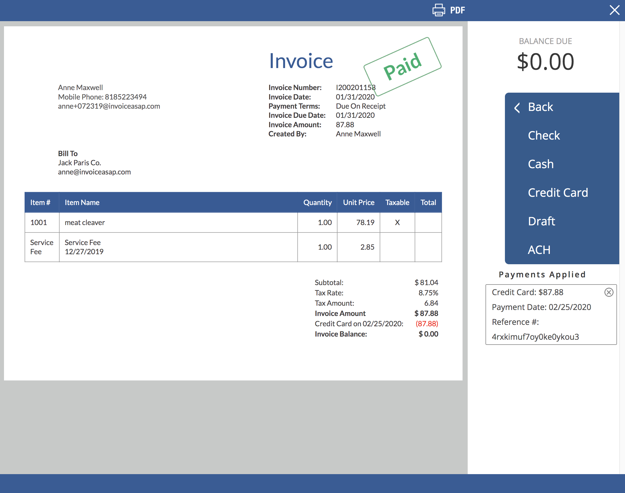 Web Dashboard: Taking a Credit Card Payment on the Web Invoice ...