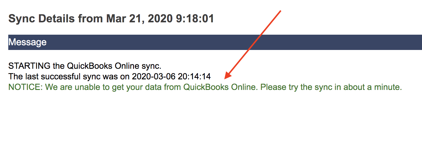 QBO: NOTICE: We are unable to get your data from QuickBooks Online ...