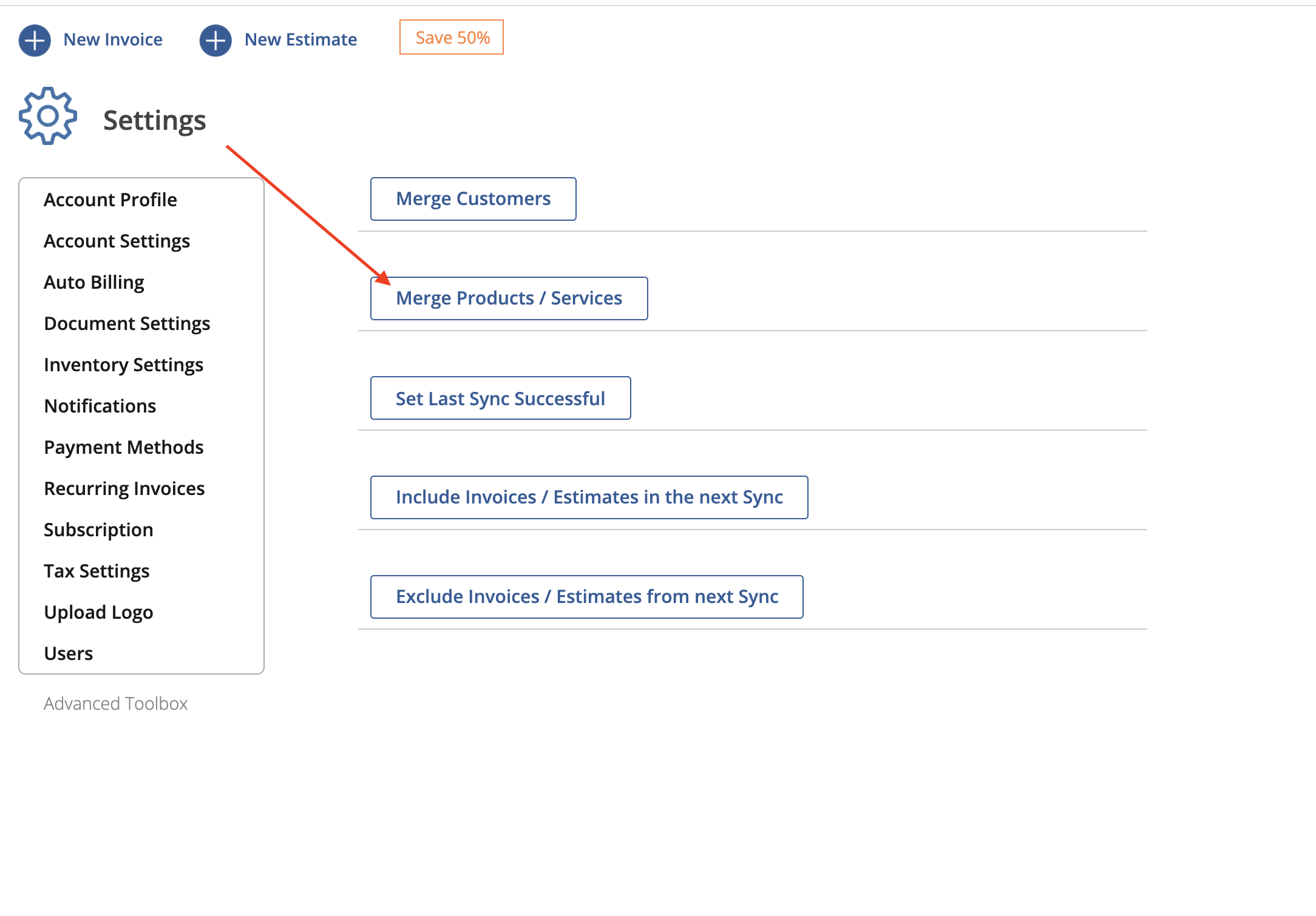 Web Dashboard: Merge Products & Services – InvoiceASAP Support