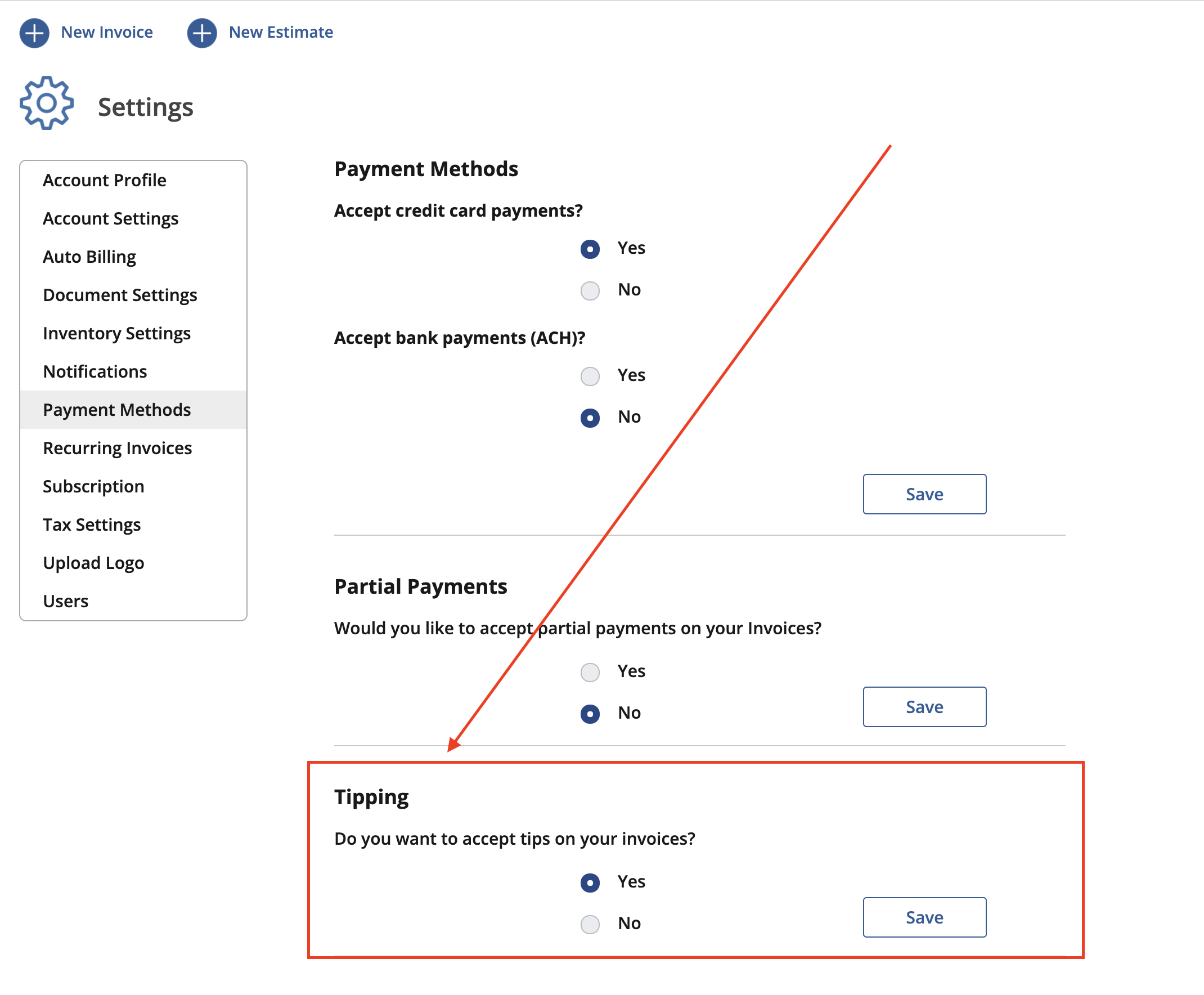 Web Dashboard: Add Tipping to your Invoices – InvoiceASAP Support
