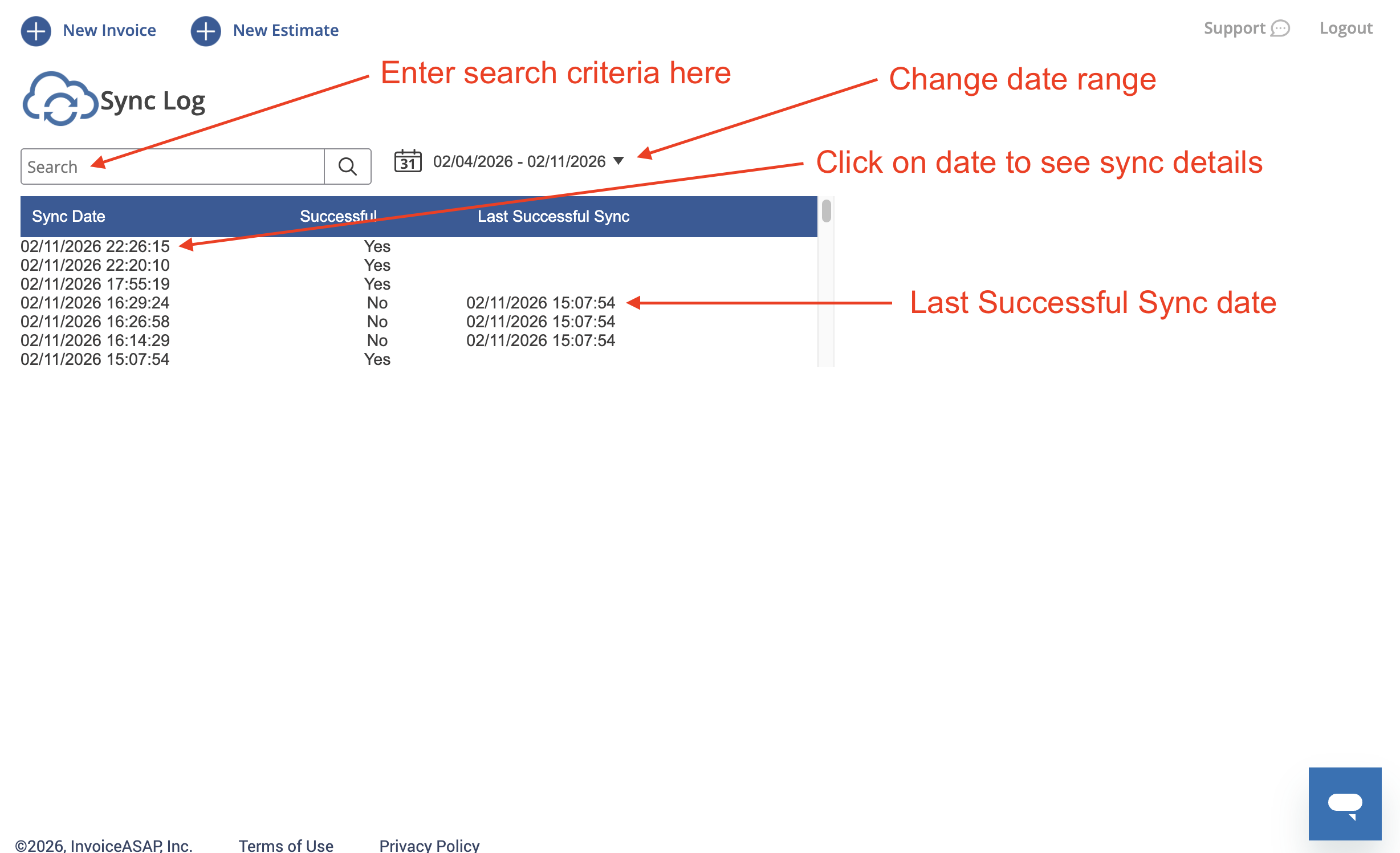 Web Dashboard: View Sync Log – InvoiceASAP Support