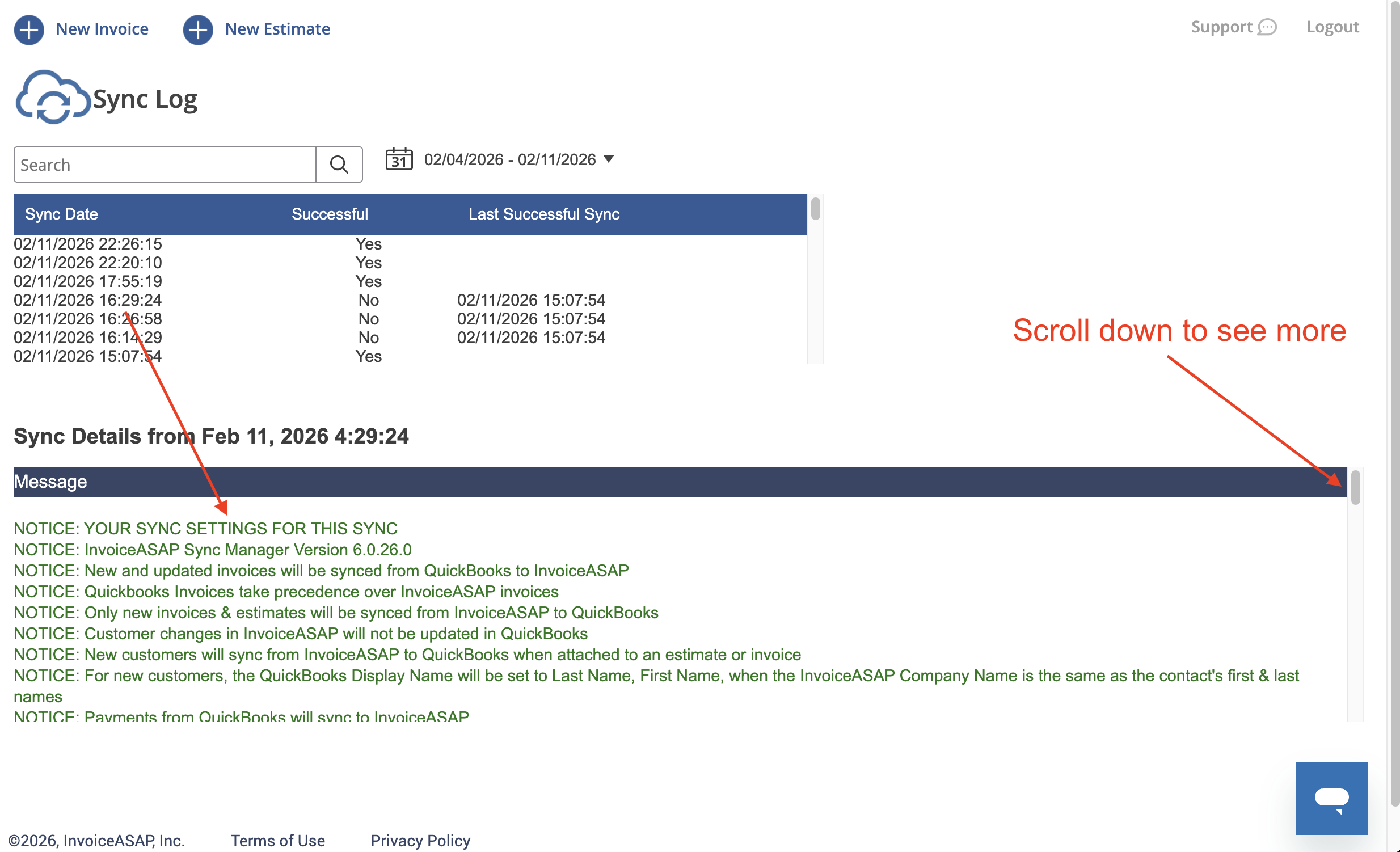 Web Dashboard: View Sync Log – InvoiceASAP Support