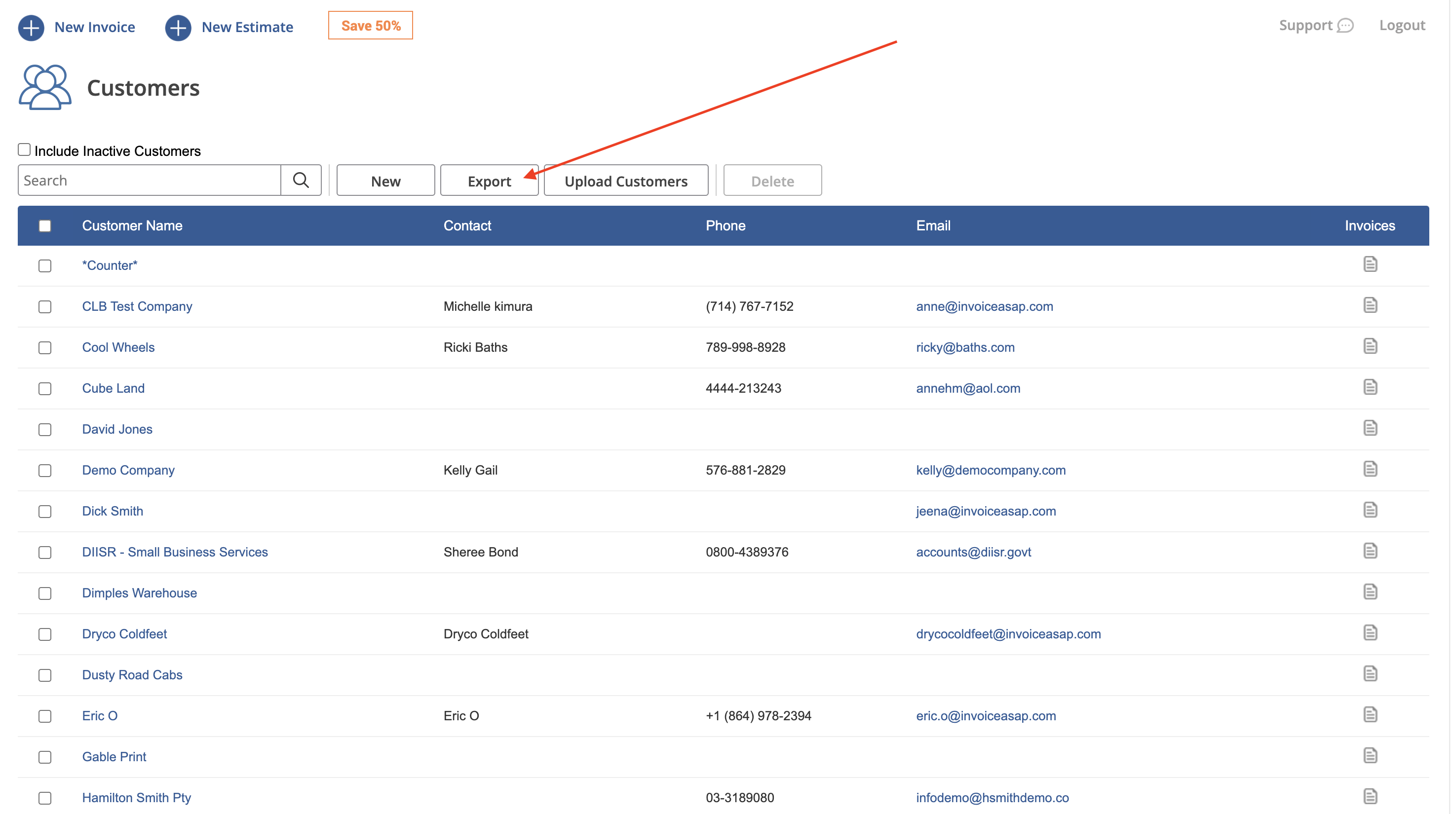 Web Dashboard: Export your Customer List – InvoiceASAP Support